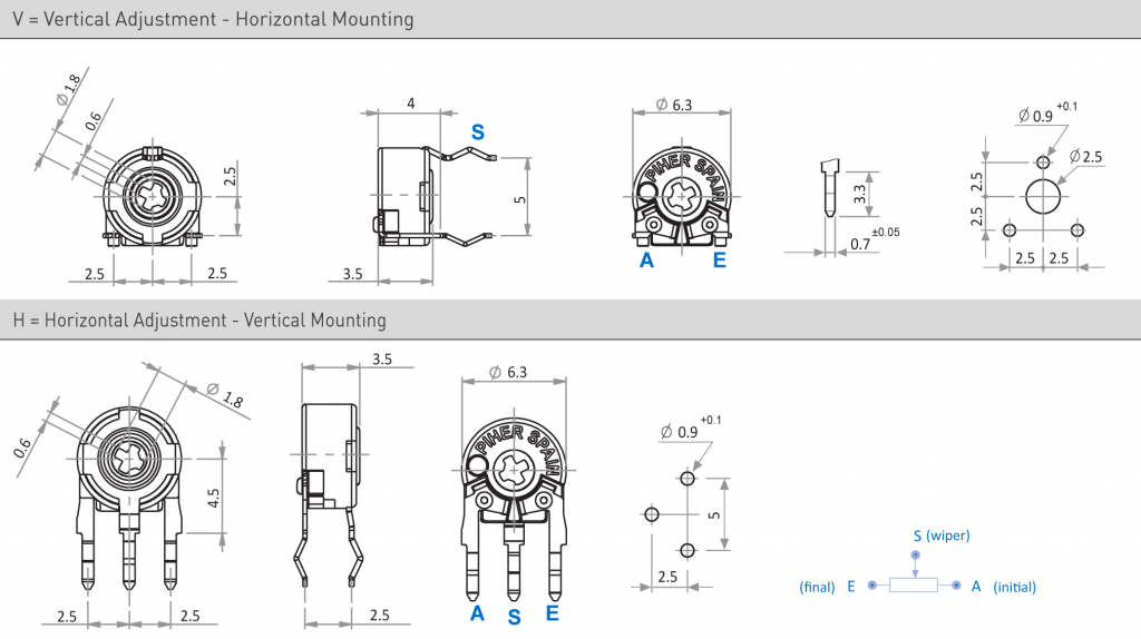PT-6 6mm Through-Hole Trimmer Potentiometer | Piher Sensing Systems